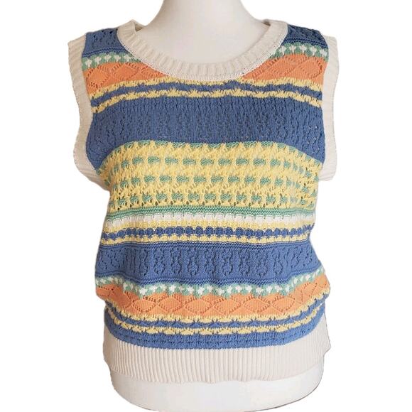 Vigoss | Sweaters | Vigoss Xl Sweater Vest Knit Colorblock Retro Fair ...